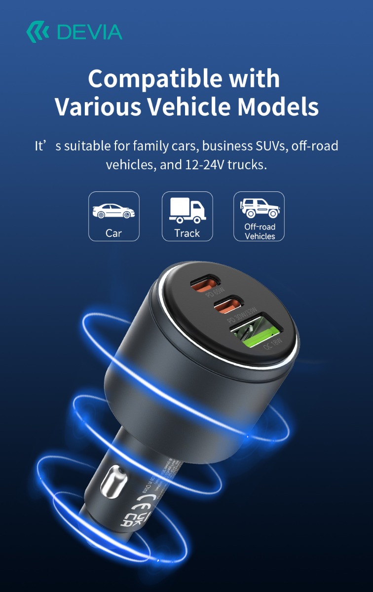 Devia Extreme Speed Dual USB + Type-C Fast Car Charger 116W - Black ...