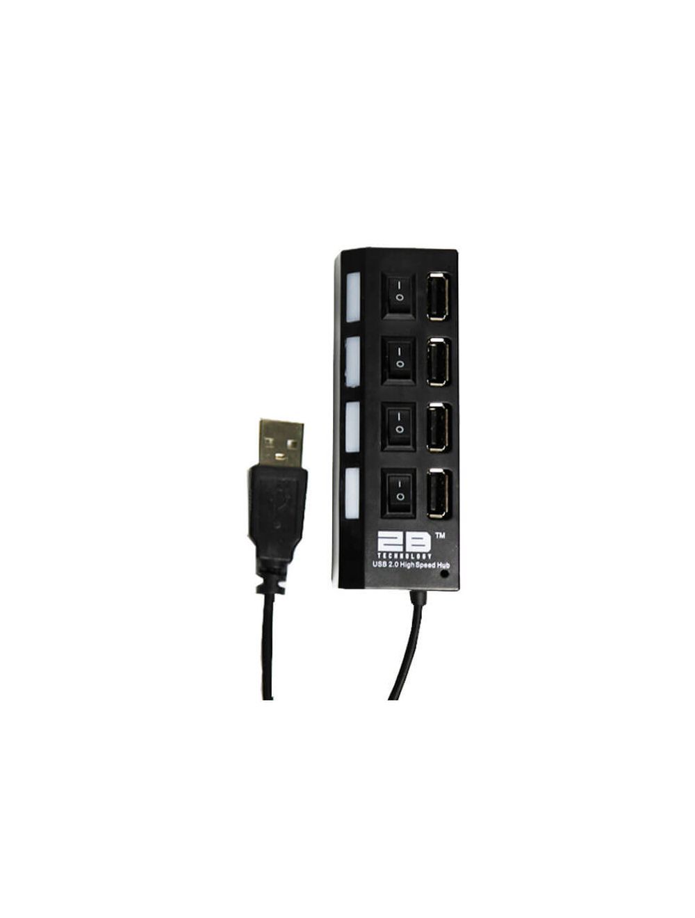 2B USB 2.0 Hub 4 ports each with separate switch - Black | 2B Egypt