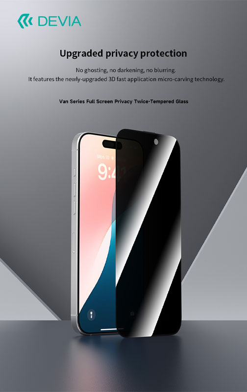DEVIA Van Series Full Screen Privacy Twice-Tempered Glass For iPhone 16 ...
