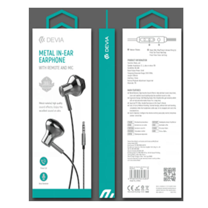 Devia Metal In-Ear Earphone with Remote and Mic | 2B Egypt