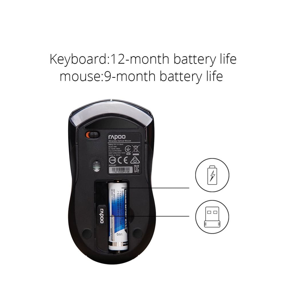 Rapoo Wireless Keyboard & Mouse Combo 1830 - Black | 2B Egypt