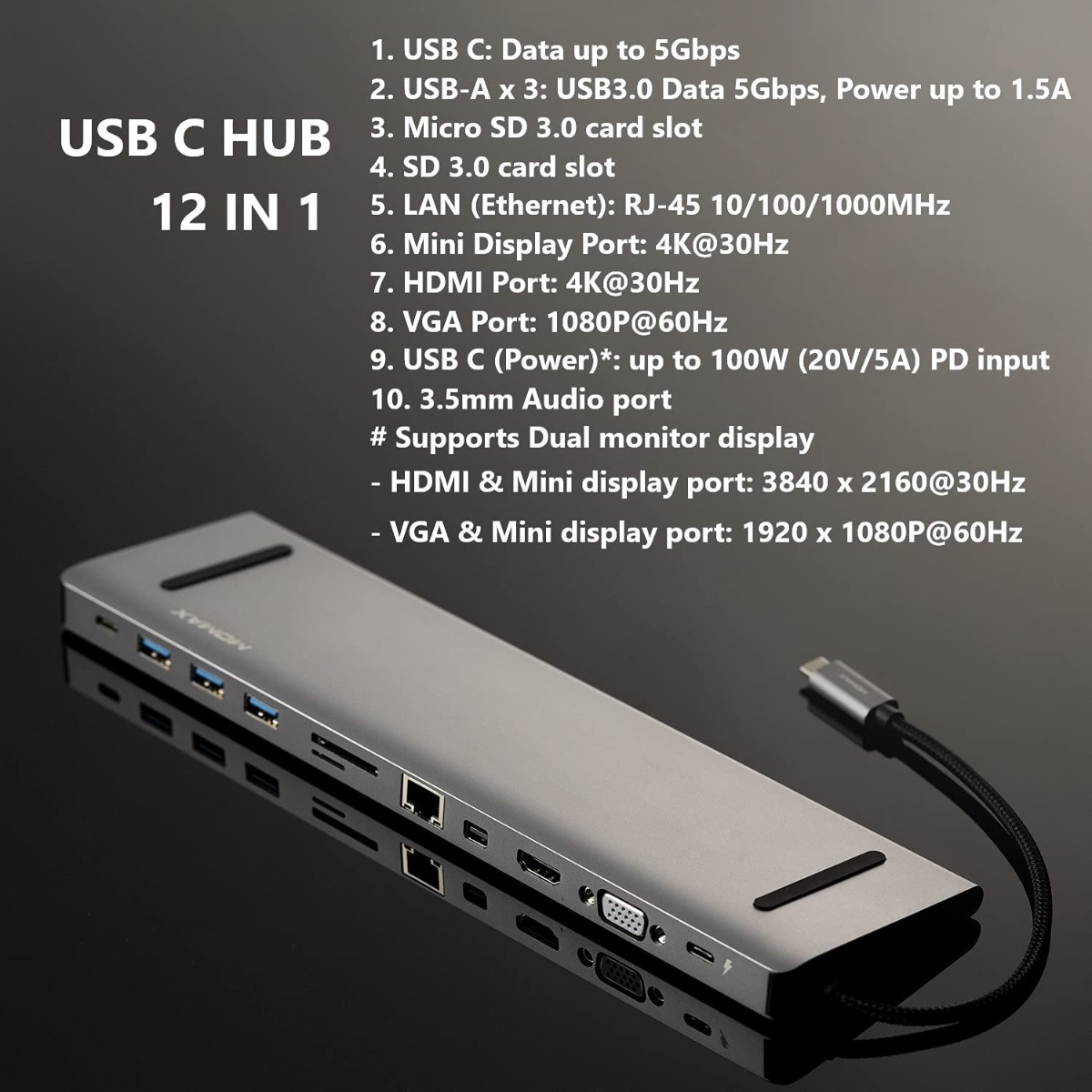 Onelink 12 in1 Type-C Hub - Grey | 2B Egypt